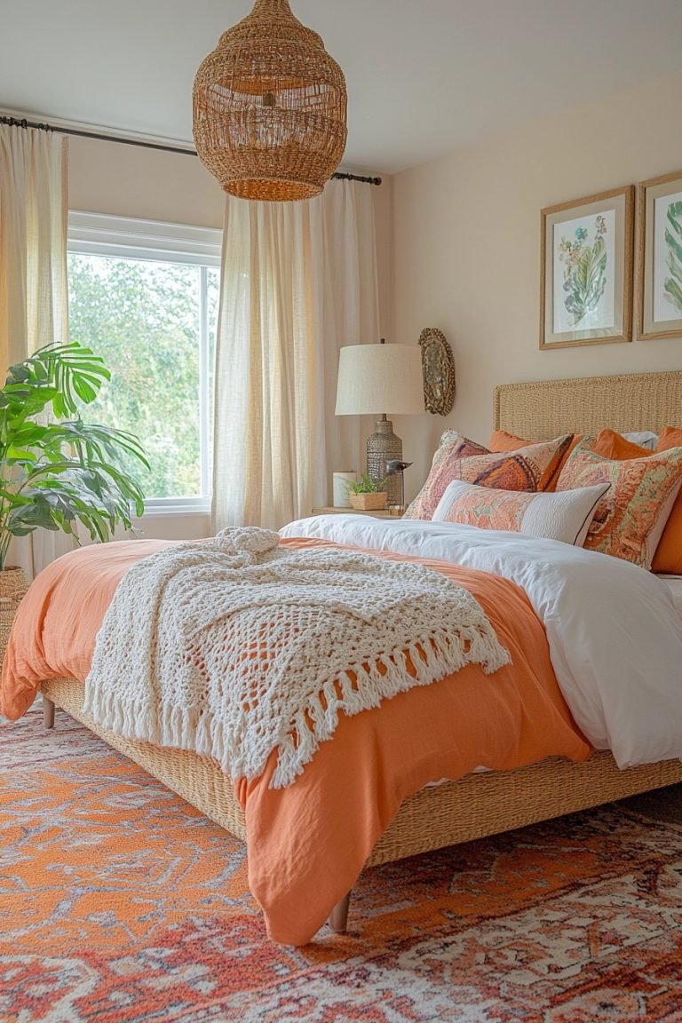 29 Orange Boho Bedroom Ideas To Infuse Warmth And Color - Courtneys World