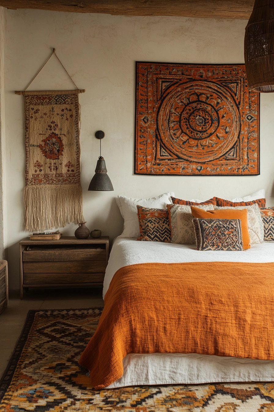 29 Orange Boho Bedroom Ideas To Infuse Warmth And Color - Courtneys World