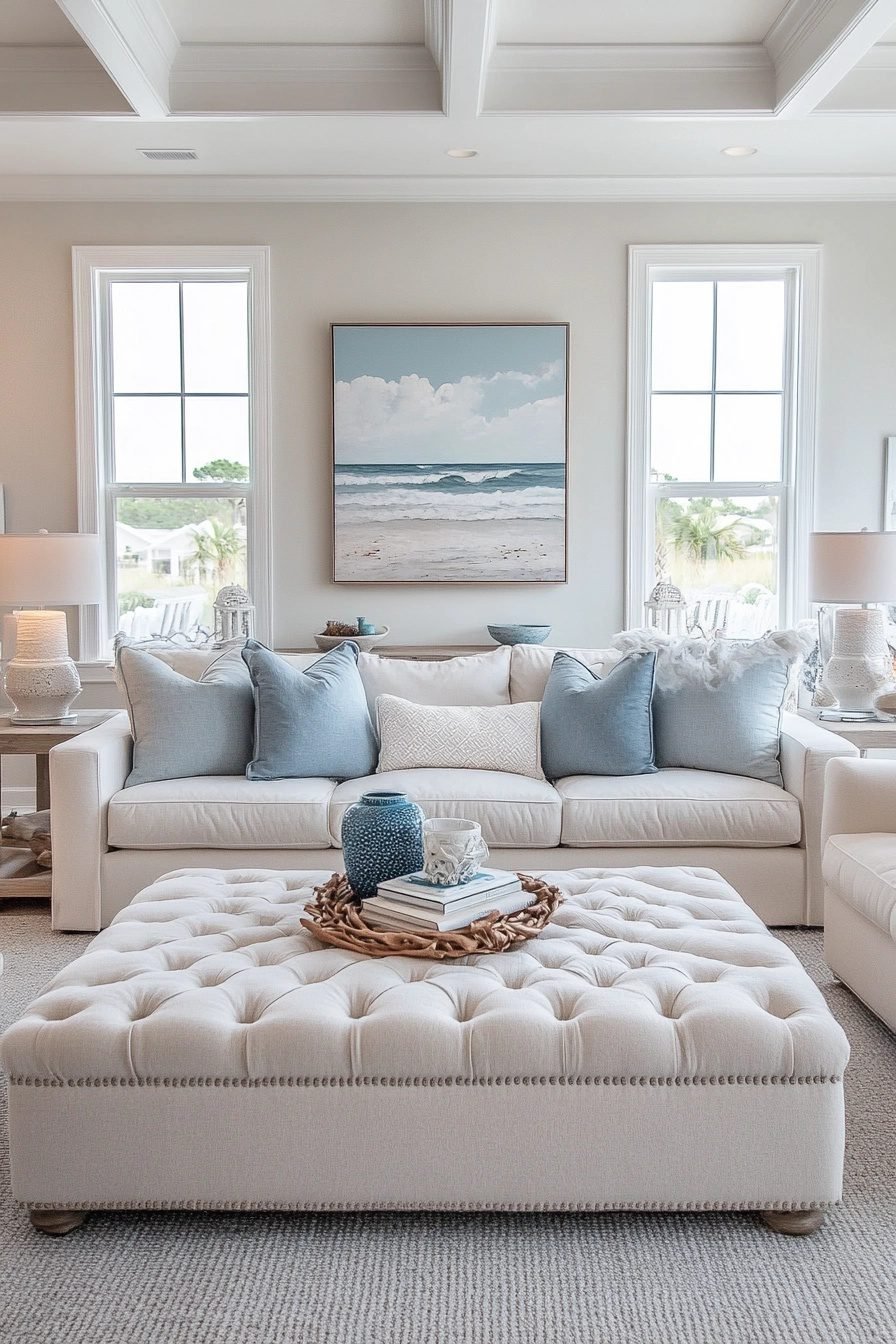 29 Coastal Preppy Living Room Decor Ideas For A Stylish Seaside ...