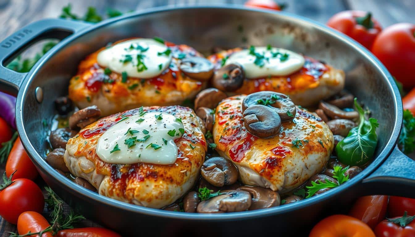 Skillet Asiago Chicken And Mushrooms Recipe
