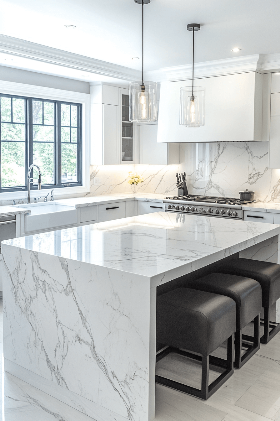 29 White Marble Kitchen Ideas To Create A Statement Cooking Area ...