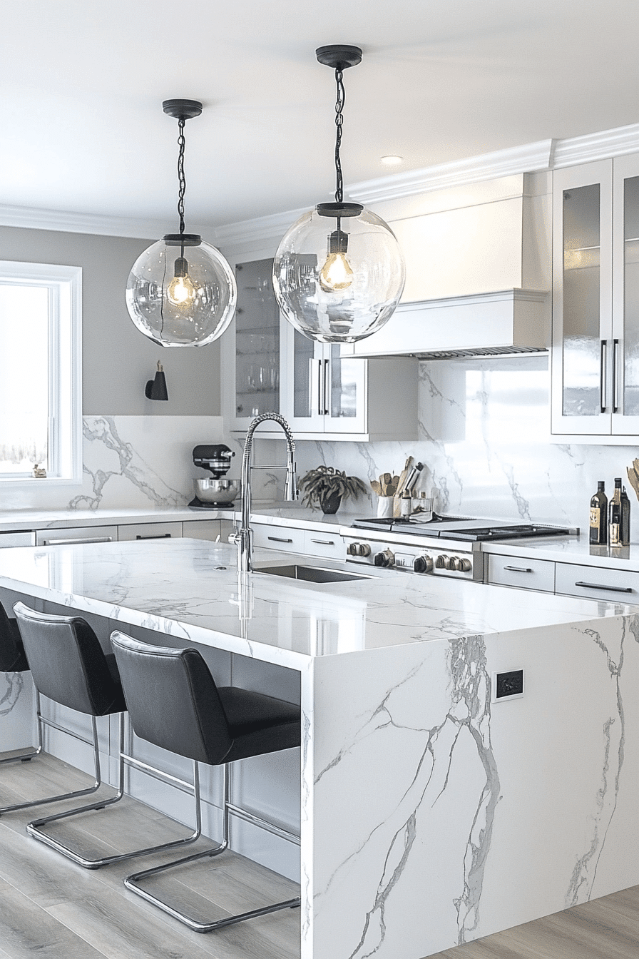 29 White Marble Kitchen Ideas To Create A Statement Cooking Area ...