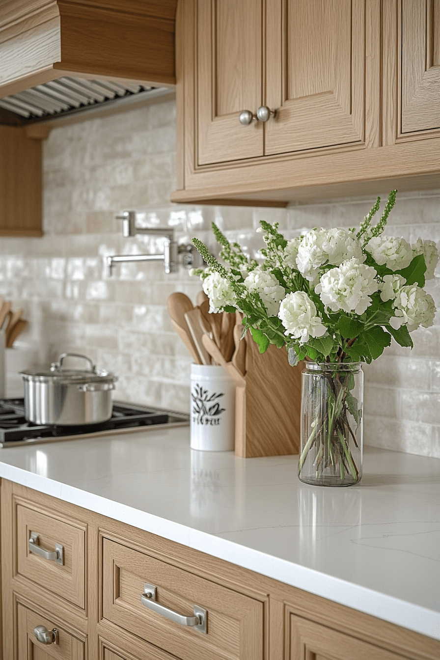 29 Oak Cabinets With White Countertops That Bring Natural Warmth And ...